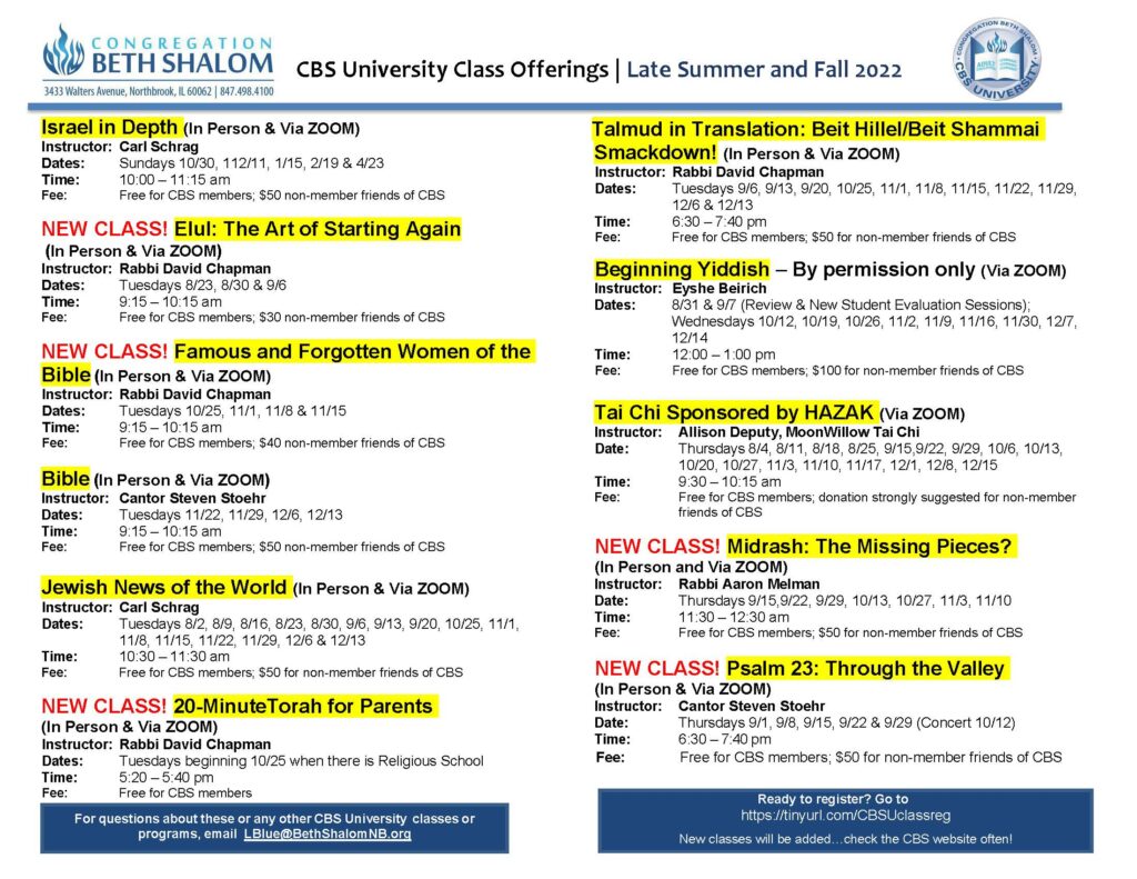 Adult Education / CBS University | Congregation Beth Shalom
