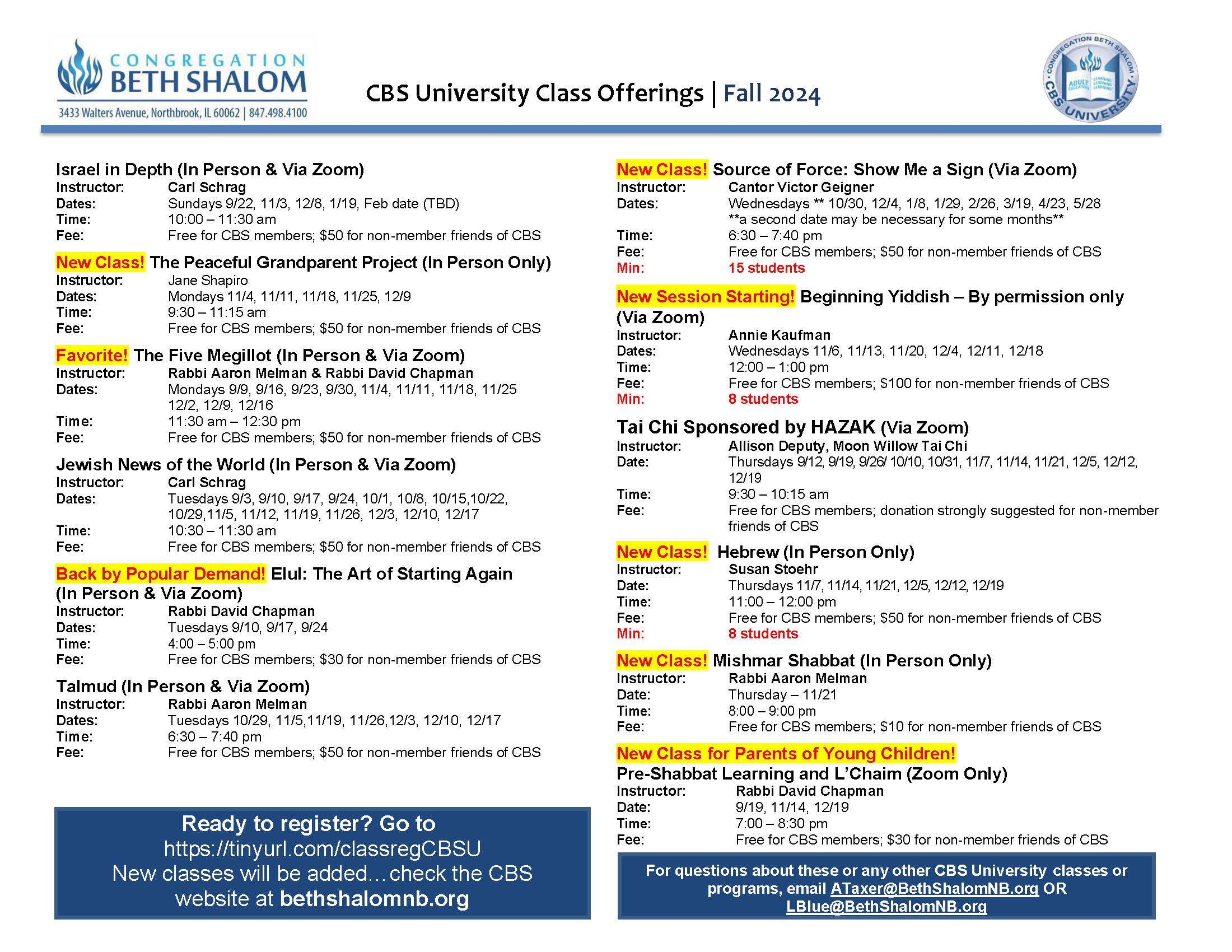 CBS U Class Offerings Fall 2024 – 25 | Congregation Beth ...