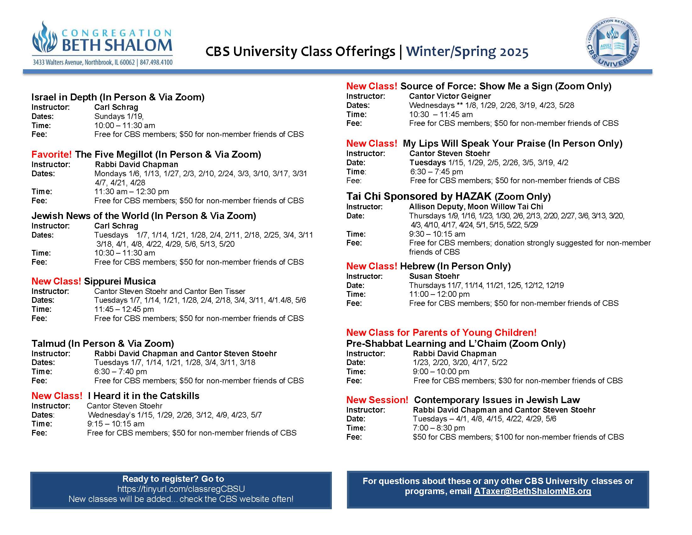 Winter Spring Class Offerings 25gd | Congregation Beth ShalomCongregation Beth Shalom